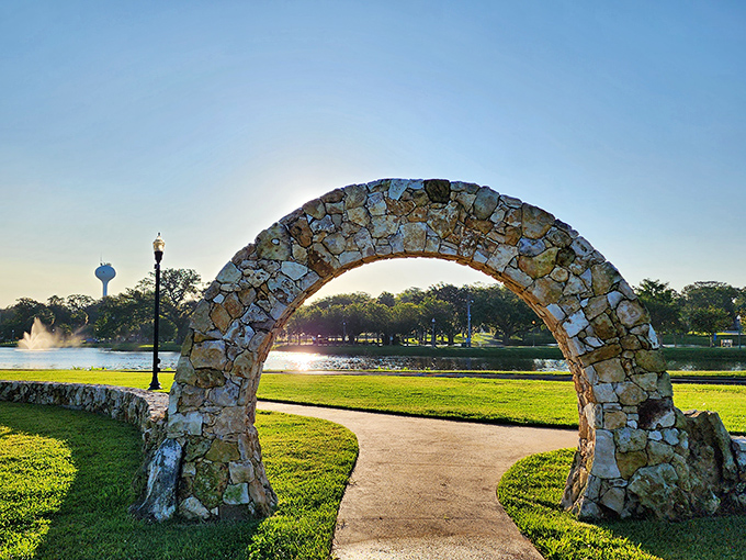 This stone archway isn't just beautiful&mdash;it's a portal between worlds, framing views of the park like a living painting.