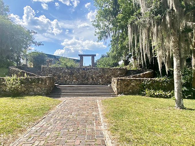 Stone steps ascending to what might be Florida's best-kept secret. The ancient gods would approve of this entrance.