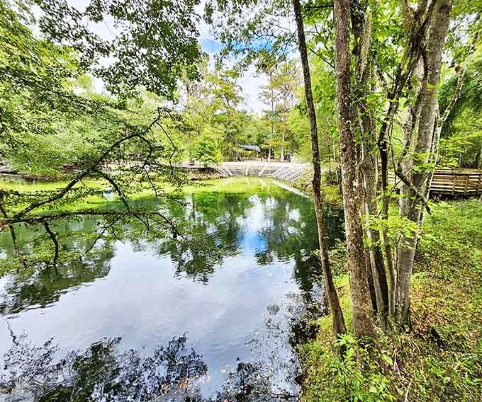 Morning light dances across the spring's surface, creating a mesmerizing display that photographers and daydreamers find equally captivating.