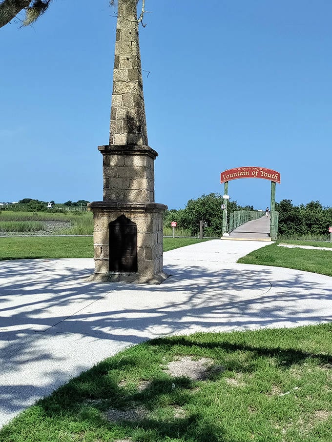 The legendary Fountain of Youth monument stands as a testament to Ponce de Leon's quest for eternal youth in St. Augustine.