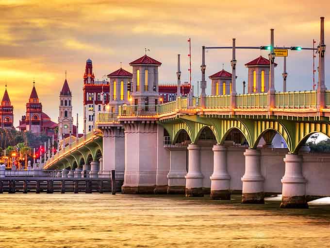 Bridge of Lions glows at sunset, proving that some bridges are too beautiful to just drive across quickly.