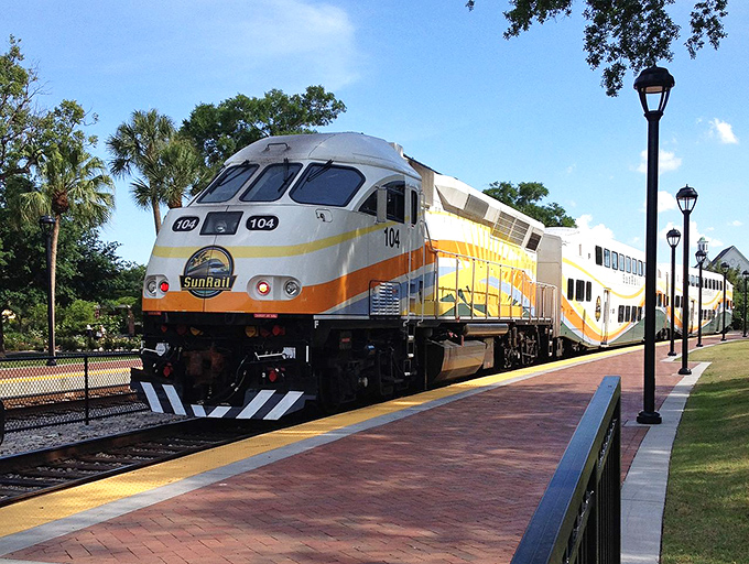 SunRail's modern trains offer a comfortable ride with panoramic views of Central Florida's lakes and landscapes.