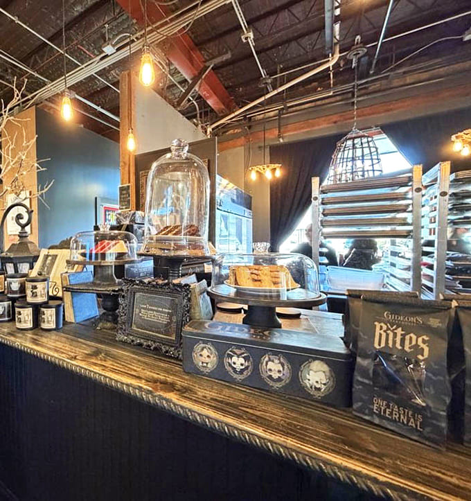 Inside Gideon's Bakehouse, vintage scales and glass displays create an atmosphere of old-world baking magic.