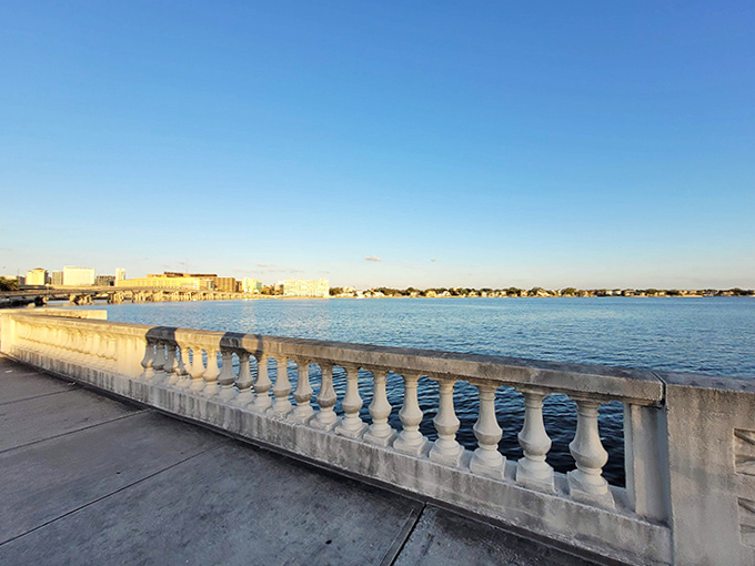 The iconic white balustrade guides your journey along Tampa's waterfront, a 4.5-mile invitation to slow down and savor the view.