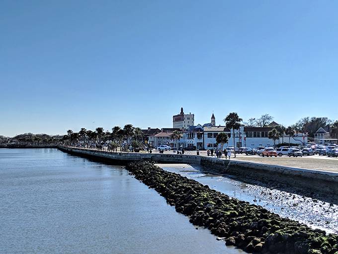 St. Augustine's bayfront promenade invites leisurely strolls where the Atlantic breeze carries whispers of history and hints of fresh seafood from nearby restaurants.