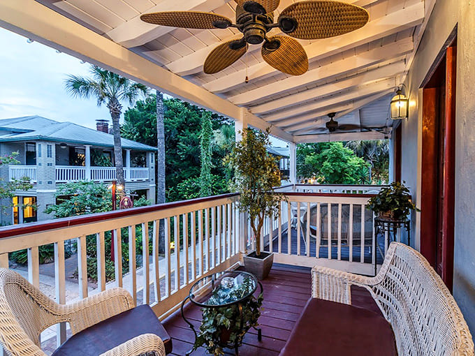 The veranda offers front-row seats to bay views and the occasional unexplained occurrence, both equally entertaining.