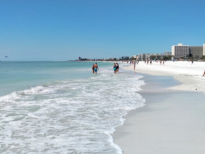 Shoreline serenity: Gentle waves lap against Crescent Beach's pristine shore, where the Gulf of Mexico plays its endless lullaby.