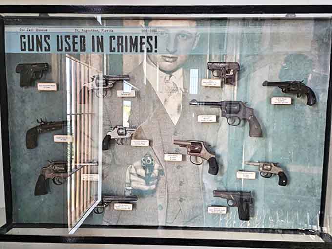"Guns Used in Crimes" display showcases the dark arsenal of Florida's criminal past, each weapon telling its own chilling story.