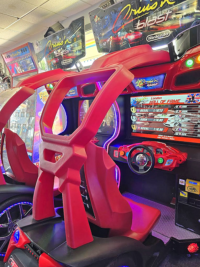 Cruis'n Blast Racing Seats: These cherry-red chariots don't just promise virtual speed &ndash; they deliver an adrenaline rush that'll make your driver's ed teacher nervous.
