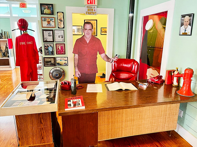 The Fire Chief's desk, complete with period-accurate details, offers a glimpse into the command center of firefighting operations past.