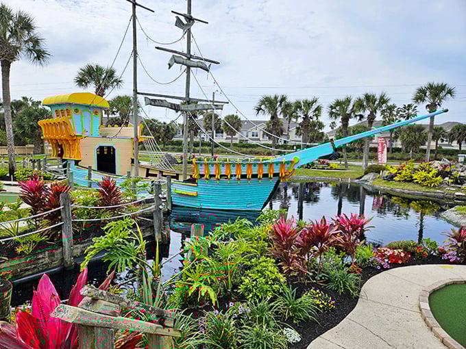 Garden Pirate Ship: The ship's vibrant colors pop against the Florida sky, while lush landscaping creates the illusion you've washed ashore on a Caribbean island.