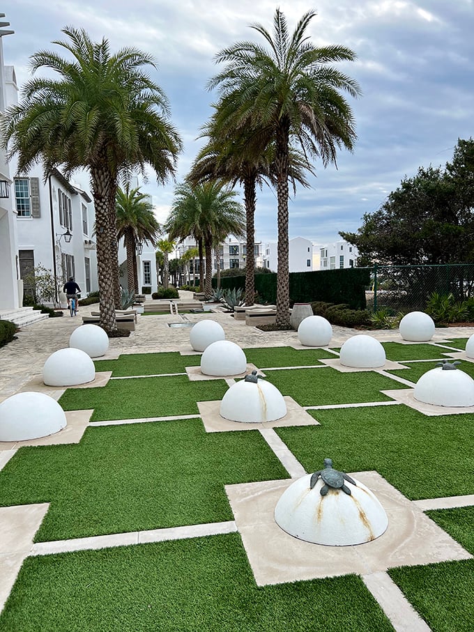 Nature's chess board: these white domes playing among palm trees create a game of architectural delight.