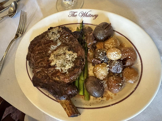 A perfectly charred exterior gives way to juicy, tender meat, accompanied by golden potatoes that practically glisten with buttery goodness.