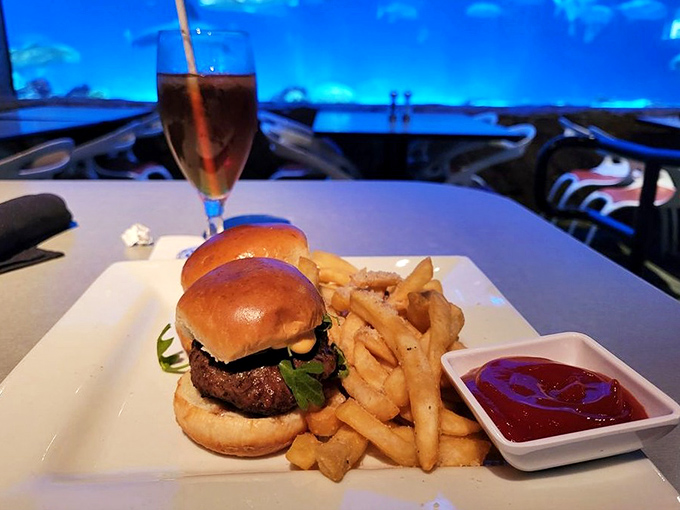 These Kobe beef sliders aren't just delicious&mdash;they're being eyeballed by actual sharks, adding a thrilling dimension to the concept of "dinner theater."