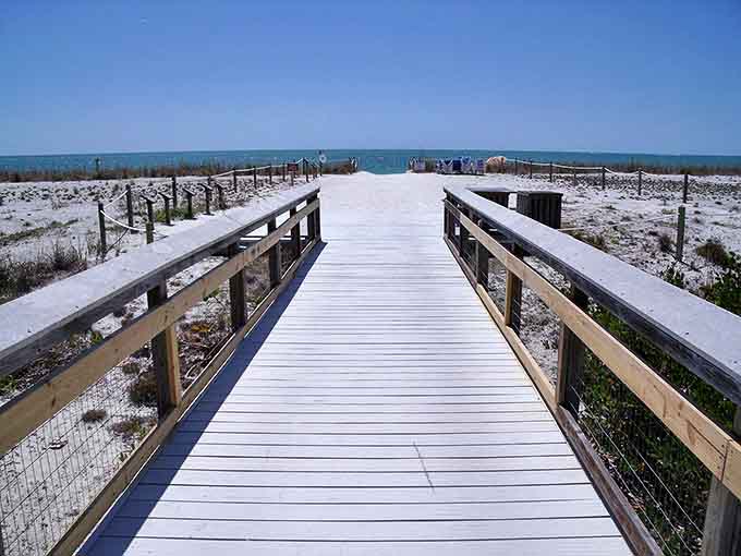 The boardwalk to bliss: Each step brings you closer to leaving your worries behind on this wooden path to paradise.