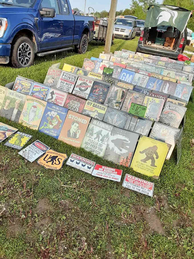 Metal signs advertising everything from motor oil to root beer create a nostalgic gallery that would make any garage or man cave instantly cooler than your neighbor's boring beige walls could ever hope to be.