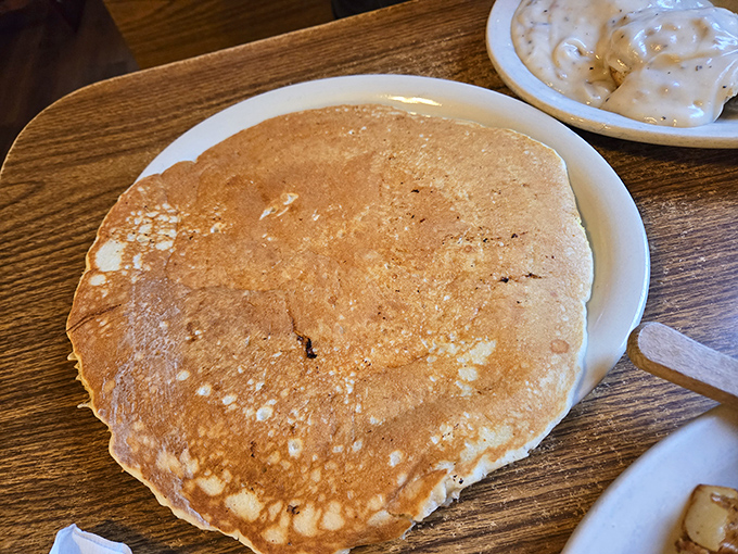 Not so much a pancake as a golden-brown frisbee of joy. Folks have been known to gasp audibly when this breakfast UFO lands at their table.