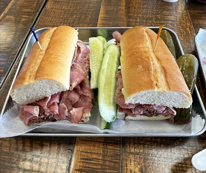 Pastrami Sandwich: This isn't just a sandwich; it's a skyscraper of meat with bread acting as bookends to a meaty masterpiece.
