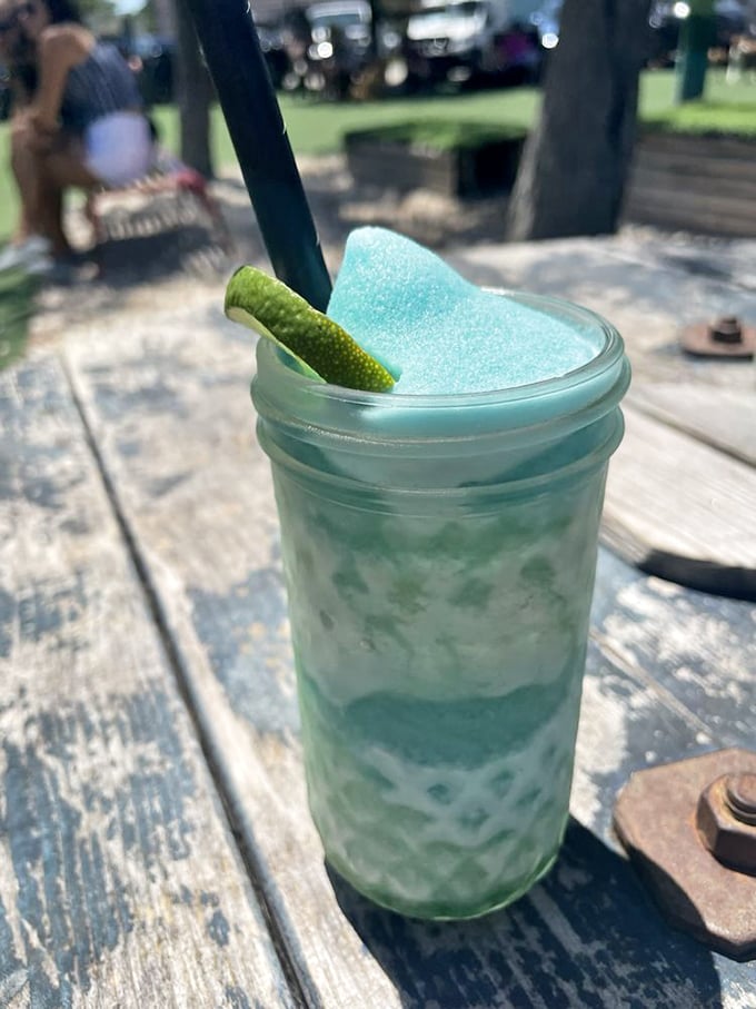 This electric blue frozen concoction, garnished with a lime wedge, offers sweet relief from Florida's famous humidity.