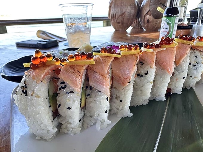 Sushi with a view &ndash; each piece artfully arranged with fresh fish and topped with vibrant roe, proving ocean-to-table isn't just a concept but a lifestyle.