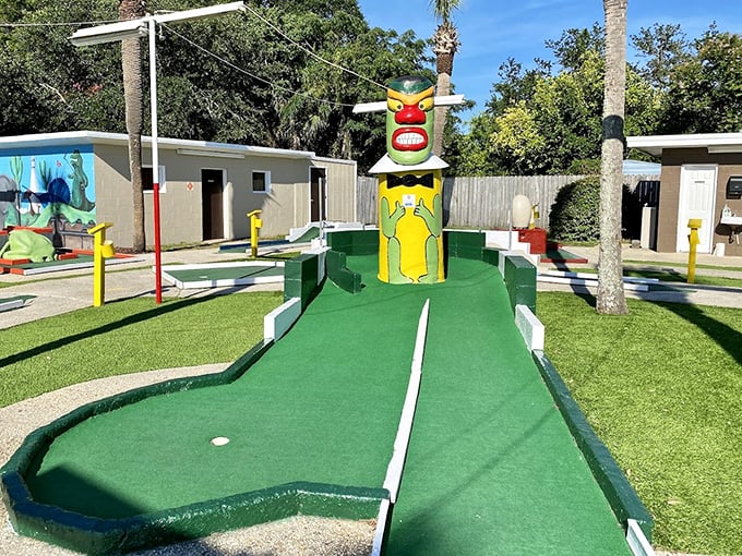 This vibrant totem pole isn't just an obstacle&mdash;it's a storyteller, recounting tales of vacation triumphs and mini-golf defeats.