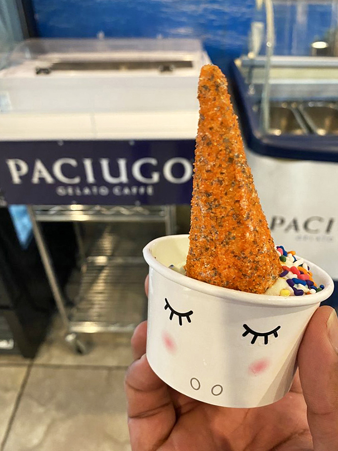 The Instagram-famous Paciunicorn doesn't just look magical – this whimsical creation with its cone "horn" and sprinkles delivers flavor that lives up to its appearance.