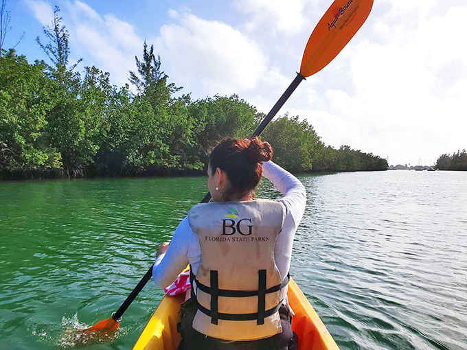 Paddling through nature's cathedral &ndash; where mangrove branches form perfect arches and sunlight filters through like stained glass windows.