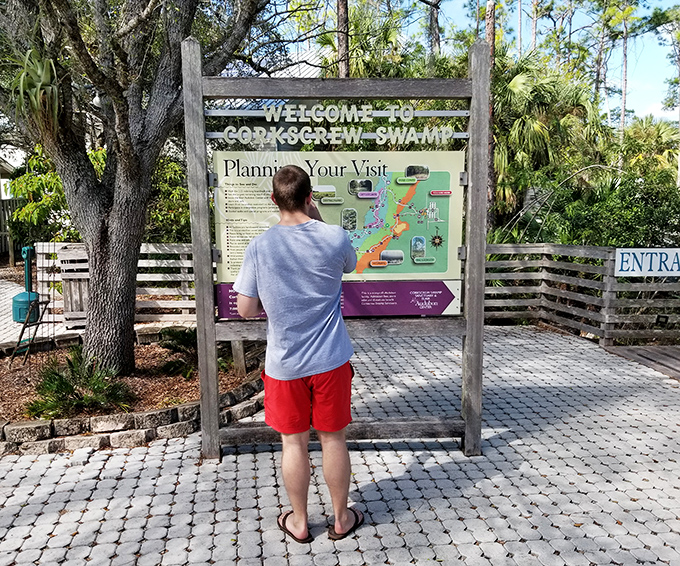 A visitor studies the sanctuary map, plotting their journey through four distinct ecosystems &ndash; nature's version of a theme park.