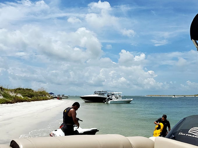Weekend adventurers prepare their watercraft at Shell Key's shores &ndash; the modern-day equivalent of setting sail for buried treasure.