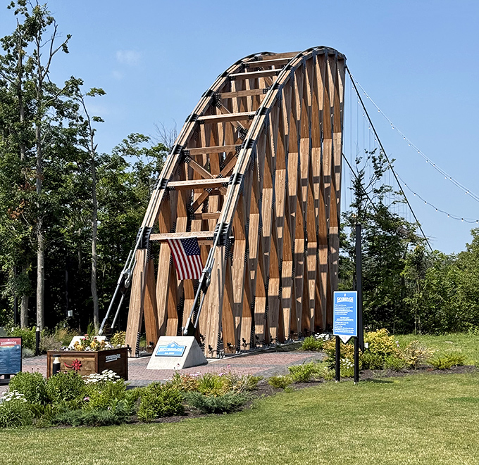 The wooden entrance tower stands like a sentinel guarding a sky portal. It's rustic meets magnificent in this architectural showstopper.