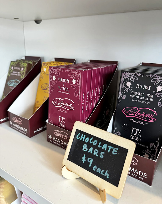 Handcrafted chocolate bars stand at attention, each waiting to introduce your taste buds to their perfect wine soulmate.