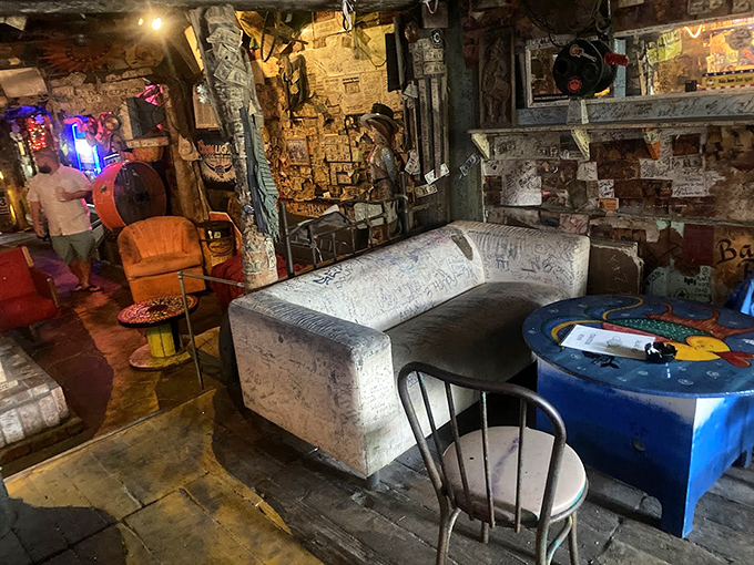 What was once a boat now serves as unique seating &ndash; nautical upcycling at its finest in this treasure trove of maritime odds and ends.