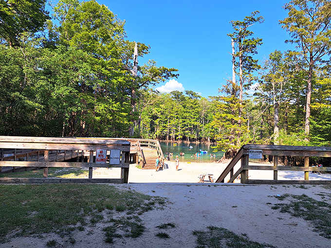 The entryway beckons visitors with the promise of natural wonders ahead – no expensive ticket required for this Florida attraction.