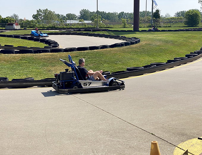 Speed demons of all ages navigate the outdoor track, where family hierarchies are temporarily reordered based solely on driving skills.
