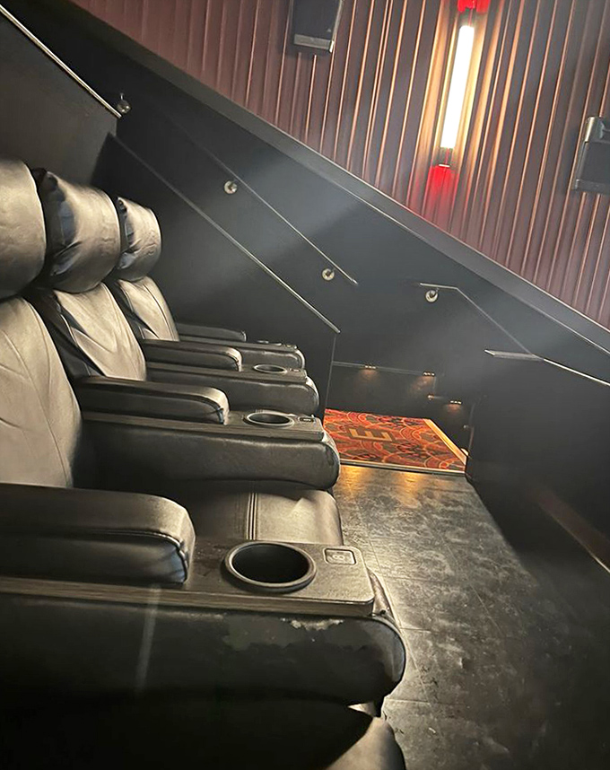 Plush leather recliners await movie lovers, offering first-class comfort without the need to flash frequent flyer miles.