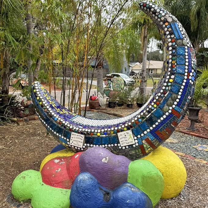 This isn't just any crescent moon – it's a celestial masterpiece of mosaic artistry, catching sunlight like a cosmic disco ball.