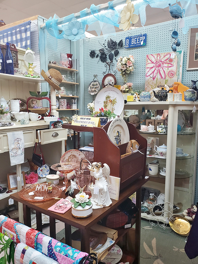 Delicate porcelain figurines stand in silent formation, their hand-painted faces and postures telling stories from an era when craftsmanship was king.