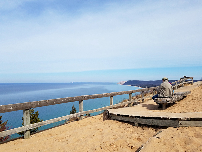 The view that launches a thousand camera clicks, Lake Michigan stretches to infinity, making everyday worries seem delightfully insignificant.