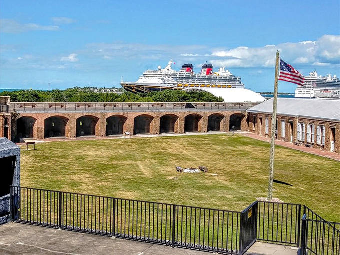 Fort Zachary Taylor's star-shaped design comes to life from this aerial perspective, showcasing the military precision in its construction.