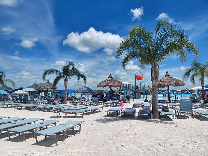 Beach loungers strategically placed for maximum relaxation and optimal people-watching &ndash; the unofficial Florida state sport.