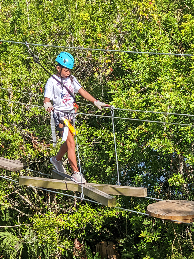 One small step for a child, one giant adventure for childhood memories – crossing bridges becomes an exercise in bravery.