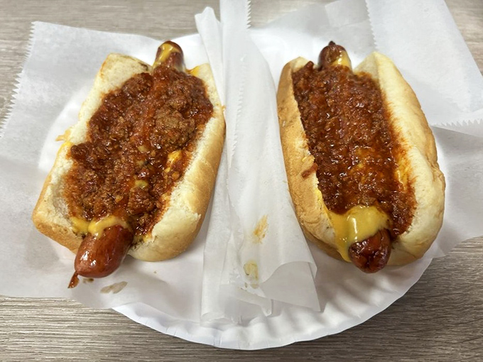 All-beef grilled dogs wearing their finest chili and cheese attire &ndash; like supermodels of the hot dog world, but with better taste.