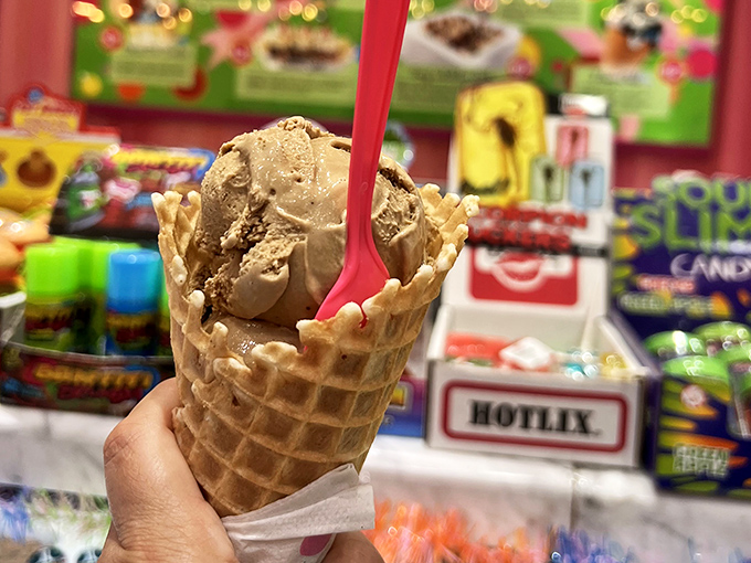 Coffee ice cream nestled in a fresh waffle cone &ndash; the adult version of happiness that makes Monday mornings slightly more bearable.