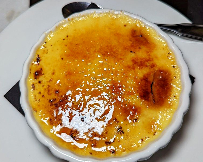 Cr&egrave;me br&ucirc;l&eacute;e with a perfectly torched top that cracks like thin ice on a Florida pond (the only ice you'll find in winter).