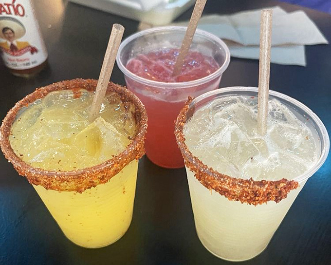 The holy trinity of Mexican refreshment &ndash; each rim dusted with tajin, promising the perfect sweet-spicy-tangy counterpoint to your taco feast.