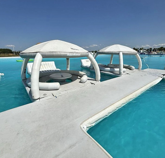 Floating AquaBanas Lounges Circular havens of shade and comfort&mdash;like private islands without the celebrity price tag.
