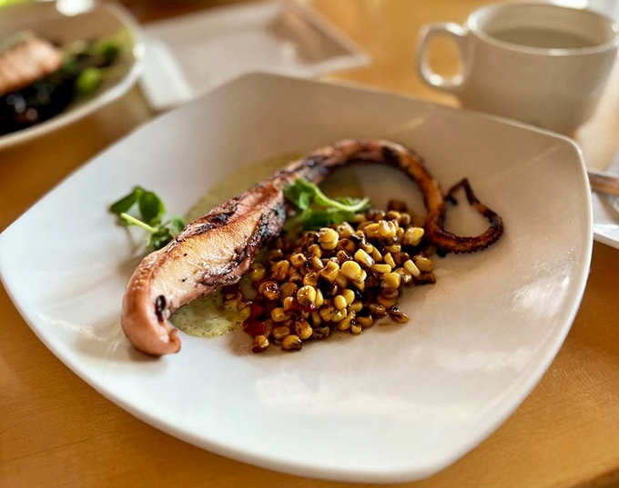 Tentacle perfection meets roasted corn in a dish that proves theme park dining has evolved beyond turkey legs and pretzels.