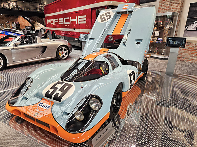 Gulf Racing's iconic blue and orange livery on this Porsche proves that sometimes the prettiest cars are also the fastest ones on the track.