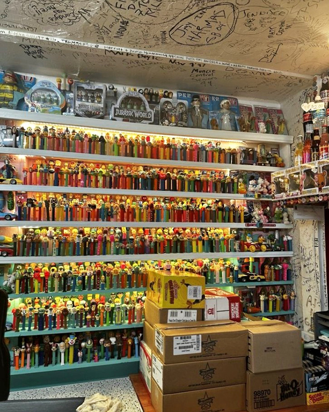 The PEZ collection marches in colorful formation &ndash; possibly the most impressive candy dispenser army outside a collector's basement.