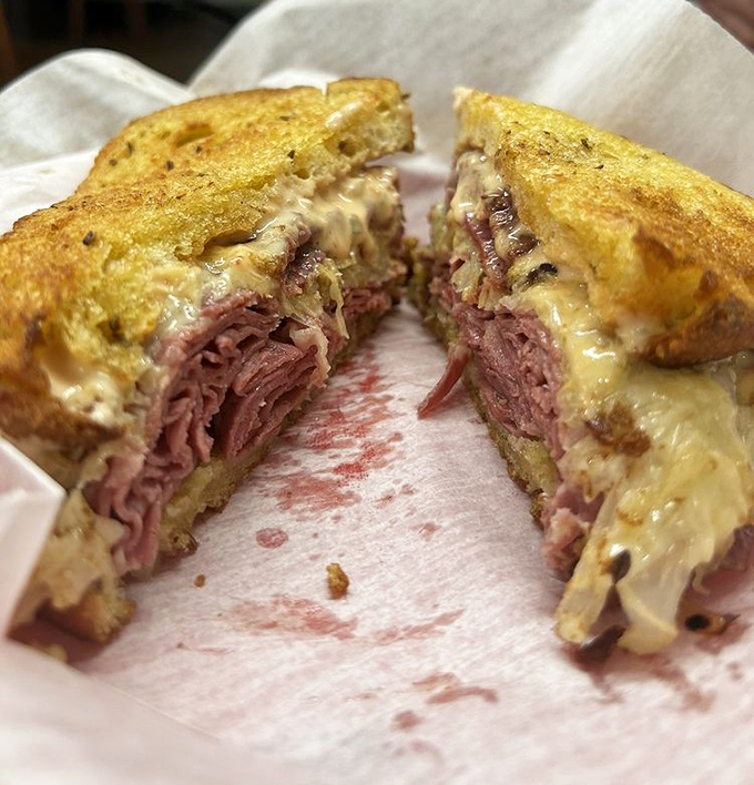 The Reuben sandwich here isn't messing around &ndash; corned beef stacked higher than your weekend to-do list, melted to perfection.